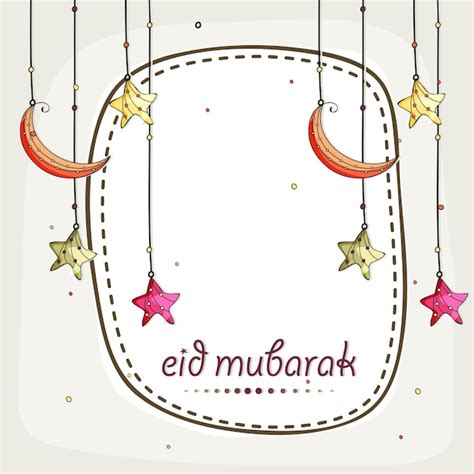 Cartão Eid Mubarak Decorado Com Estrelas Lua Crescente Pendurar No