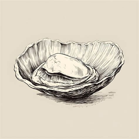 A Drawing Of A Shell With A Shell Drawn In Black And White Premium Ai