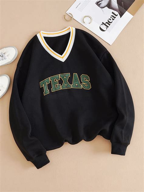 Black Casual Collar Long Sleeve Fabric Letter Pullovers Embellished Non
