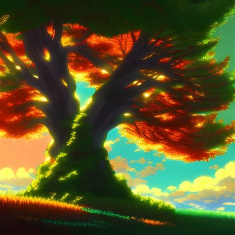 Cartoon Tree On A Sun Backdrop