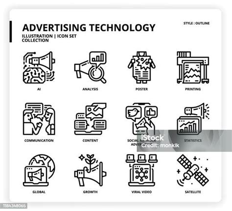 광고 기술 아이콘 세트 간판에 대한 스톡 벡터 아트 및 기타 이미지 간판 검색 엔진 고객 Istock