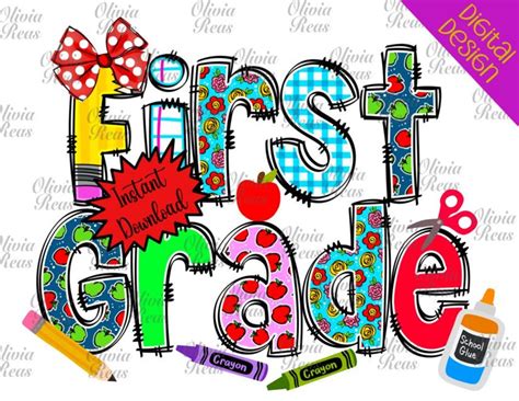 First Grade Girl Design Png School Grade Png Digital Design Instant