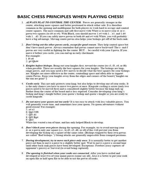 Basic Chess Principles When Playing Chess Pdf Chess Openings Traditional Games