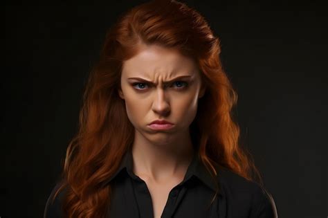 Premium Ai Image Sulking Young Adult Redhead Caucasian Woman On Black