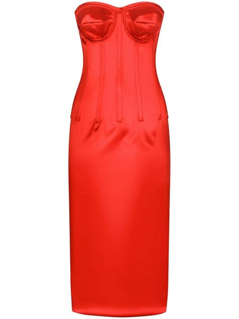 Dolce And Gabbana Corset Detail Satin Midi Dress Red Farfetch