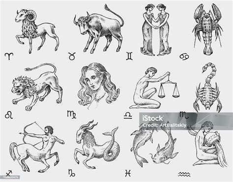 Icone Zodiacali Oroscopo Astrologico Con Segni Modello Di Calendario