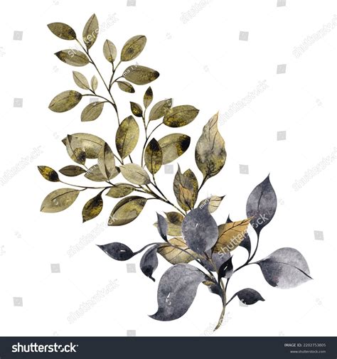Watercolor Floral Bouquet Fall Flowers Leaves Stock Illustration