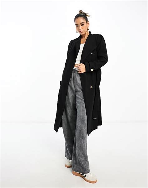 River Island Maxi Wrap Wool Coat In Black Asos