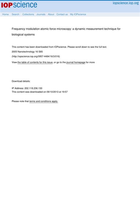 Pdf Frequency Modulation Atomic Force Microscopy A Dynamic Measurement Technique For