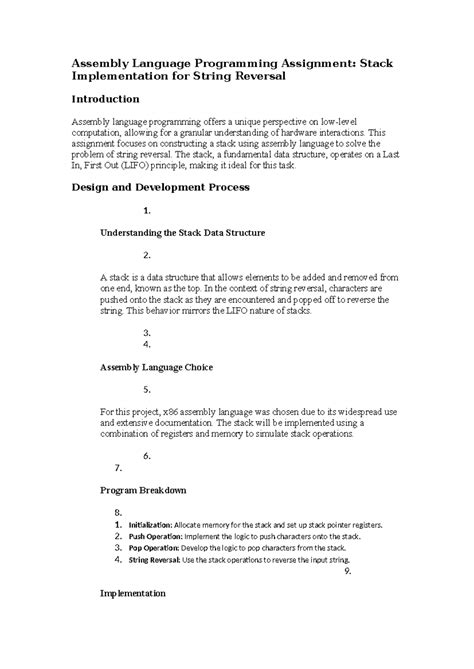 Assembly Language Programming Assignment This Assignment Focuses On