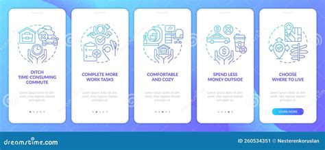 Remote Workplace Benefits Blue Gradient Onboarding Mobile App Screen Stock Vector Illustration