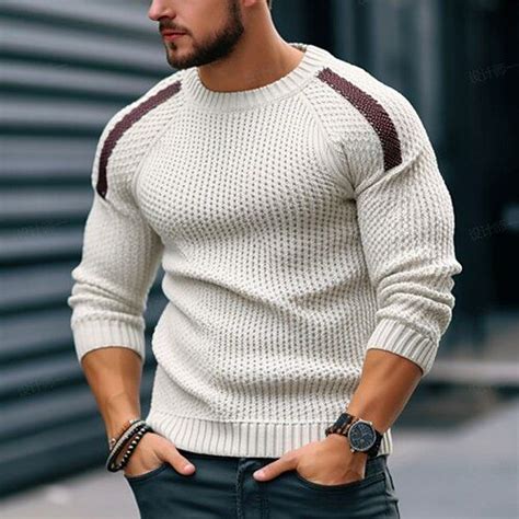 Homme Pull Pull Court A C Tes Crochet Tricoter Normal Tricot Bloc De