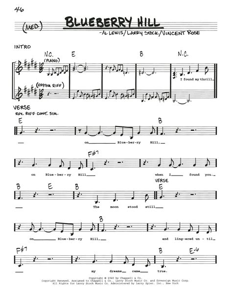 Blueberry Hill Sheet Music Fats Domino Real Book Melody Lyrics