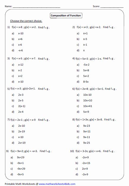 50 Operations With Functions Worksheet