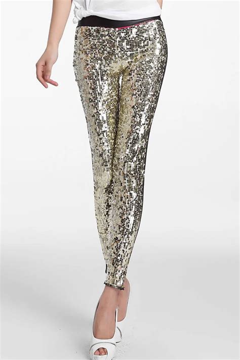 Fitness Women Sexy Black Sequin Front Pu Leggings Lc79369 New 2017