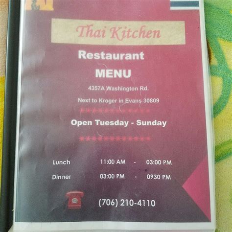 Menu At Thai Kitchen Restaurant Evans