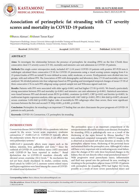 Pdf Association Of Perinephric Fat Stranding With Ct Severity Scores