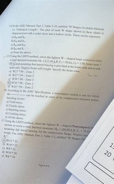 solved 14 in the aisc manual part 3 table 3 10 entitled w