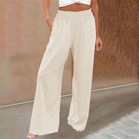 White Wide Leg Pants Women Linen Palazzo Pants Wide Leg High Waist