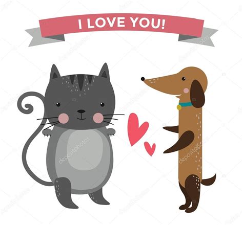 Lindos Animales De Dibujos Animados Parejas Se Enamoran Banner Vector