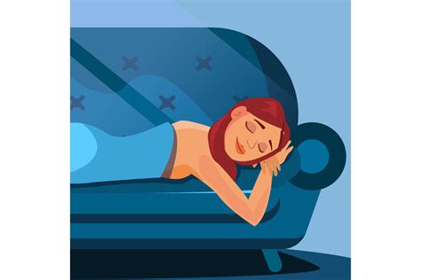 Sleeping Beautiful Woman Vector Healthy Sleep Night Bedroom Flat Cartoon Illustration By