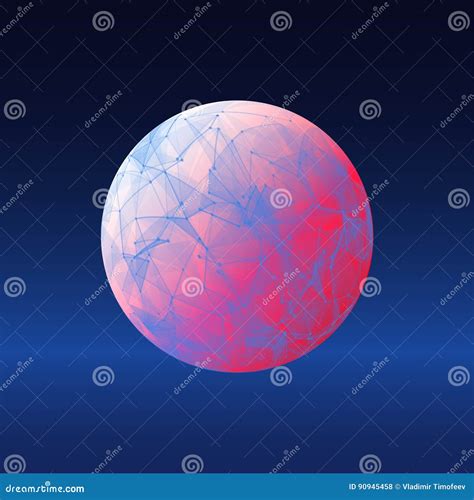 Vector Dimensional Wireframe Low Poly Object Blue Spherical Shape With