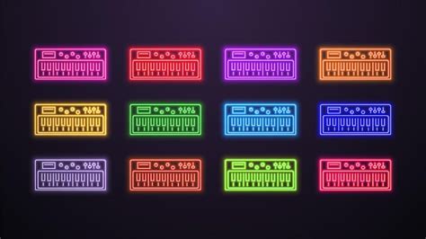 Premium Vector A Set Of Neon Synthesizer Or Piano Icons In Different