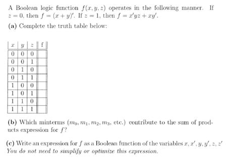 Solved A Boolean Logic Function Fx Yz Operates In The