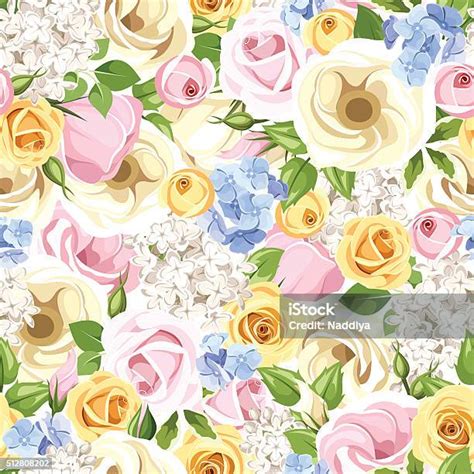 Seamless Background With Colorful Flowers Vector Illustration向量圖形及更多丁香花