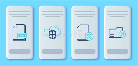 Set Line Cloud And Shield Delete File Document Doc And Folder Icon