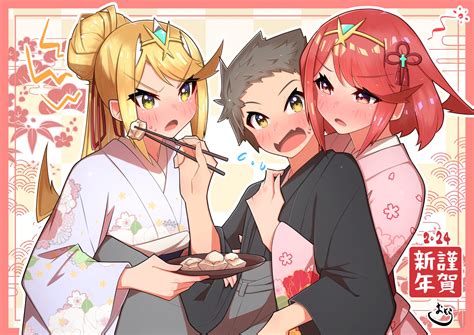 Pyra Mythra And Rex Xenoblade Chronicles And 1 More Drawn By Osora