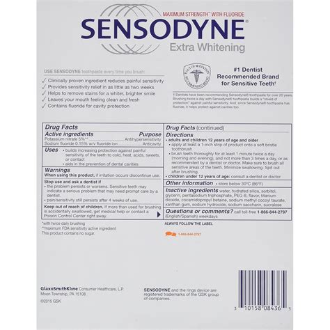 Sensodyne Maximum Strength Extra Whitening Toothpaste Fluoride For