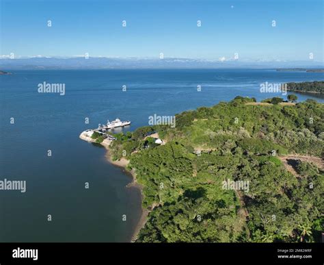 Aerial View Of Playa Naranjo And The Naranjo Ferry In The Golfo De Nicoya Puntarenas Costa