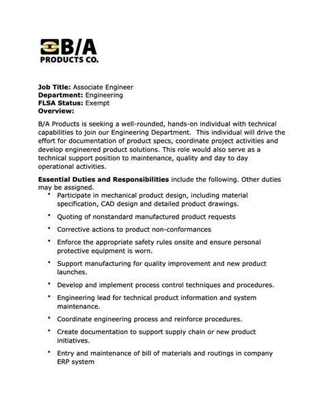 Associate Engineer Job Description