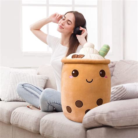 Hpory Bubble Tea Plush Pillow Boba Plushie Plush Pillow Cute Milk Tea