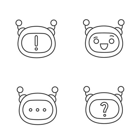 Robot Emojis Linear Icons Set Chatbot Emoticons Chat Bot Notification And Faq Laughing Smiley