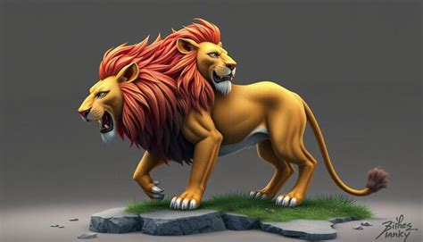 A Cartoon Lion Is Walking Across A Field Premium Ai Generated Image