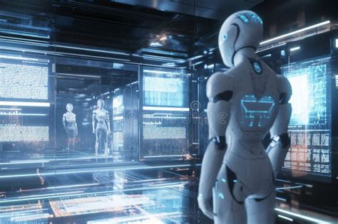 A Futuristic 3d Background Of An Ai Research Lab With Glowing Data