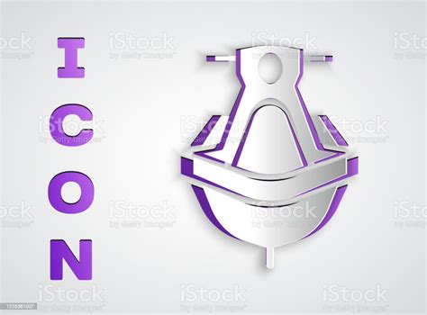 회색 배경에 격리 된 종이 컷 제트 스키 아이콘 물 스쿠터 익스트림 스포츠 종이 아트 스타일입니다 벡터 일러스트레이션 3차원