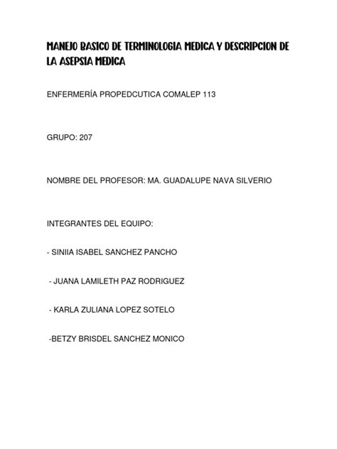 Manejo Básico De Terminologia Medica Y Descripción De La Asepsia Medica