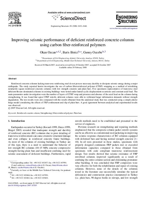 Pdf Improving Seismic Performance Of Deficient Reinforced Concrete Columns Using Carbon Fiber