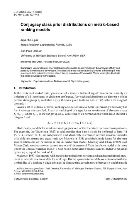 Pdf Conjugacy Class Prior Distributions On Metric Based Ranking Models