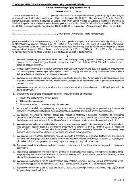Załącznik nr Wzór umowy dot zadania LPEC