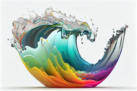 무지개 물결 다채로운 페인트 얼룩 흰색 배경에 고립 된 디자인 요소 생성 Aixa 프리미엄 사진