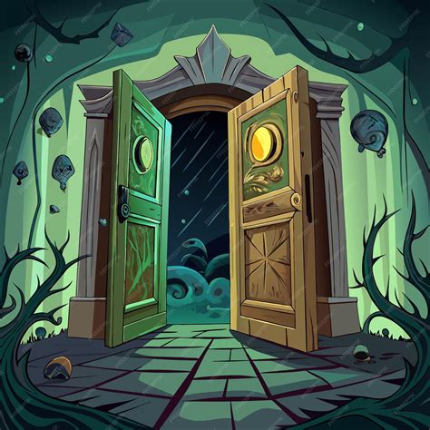 Premium Vector Old Creaky Doors Slightly Ajar Hinting At The Spooky