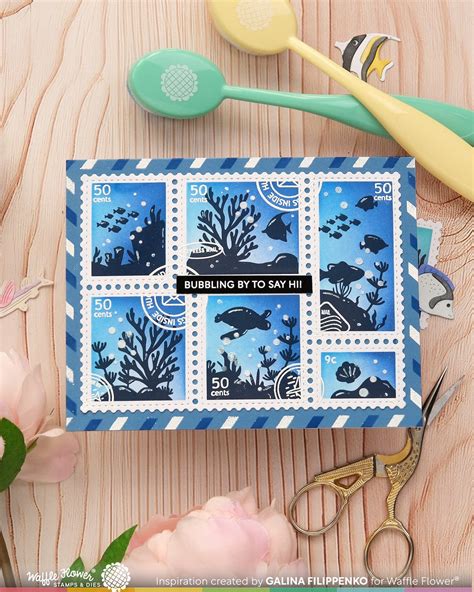 Waffle Flower Postage Collage Coral Reef Silhouettes Stamp Set