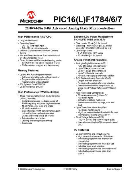 Pic16f1787 Datasheet Microchip Technology