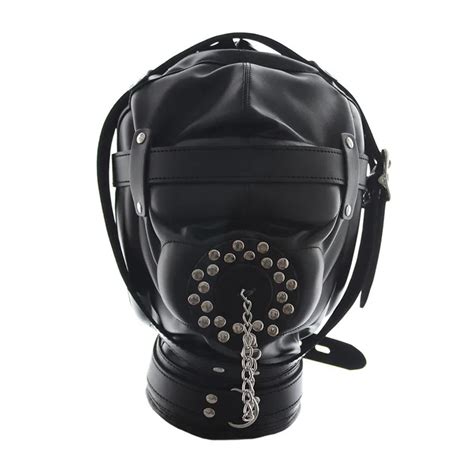Hot Black Leather Blindfold Cosplay Bondage Hood Mouth Gag Cover Bdsm