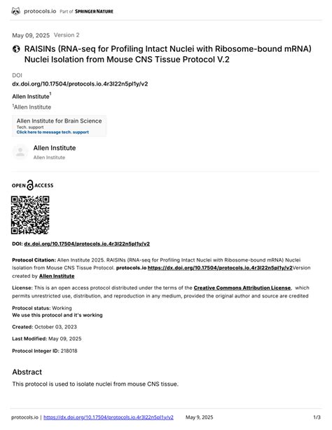 Pdf Raisins Rna Seq For Profiling Intact Nuclei With Ribosome Bound Mrna Nuclei Isolation