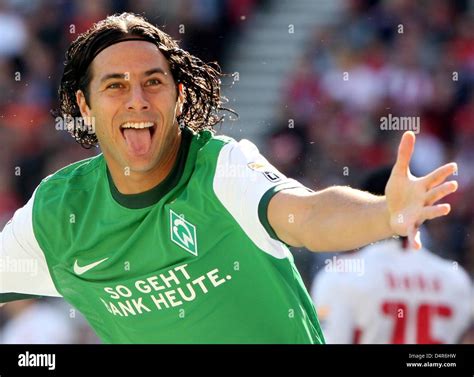 Werders Claudio Pizarro Is Happy About His Goal Bringing Werder In The